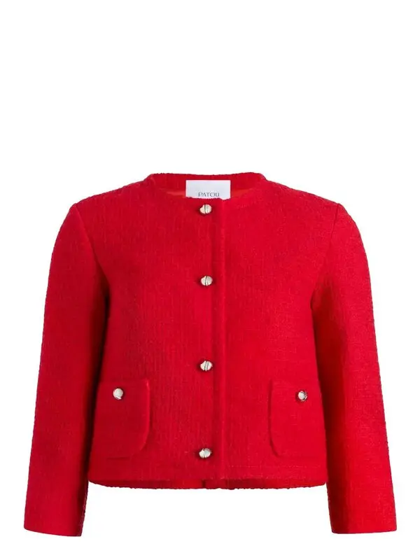 Patou Collarless Tweed Jacket - Red