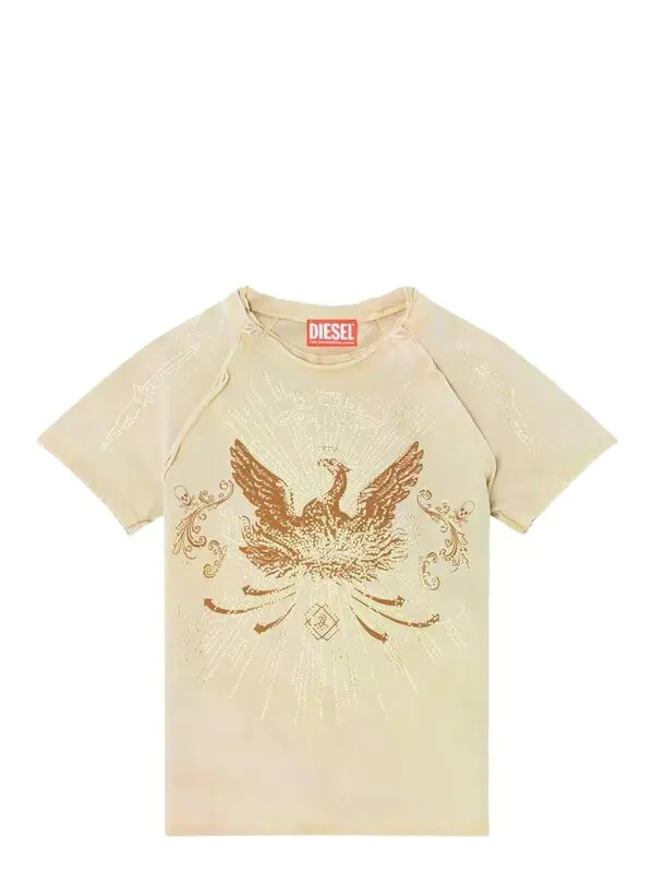DIESEL Rhinestone-embellished Raglan-sleeve T-shirt - Neutrals
