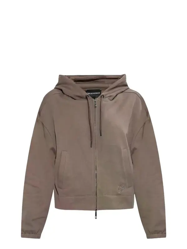 Emporio Armani Logo-embroidered Zip-up Hoodie - Brown