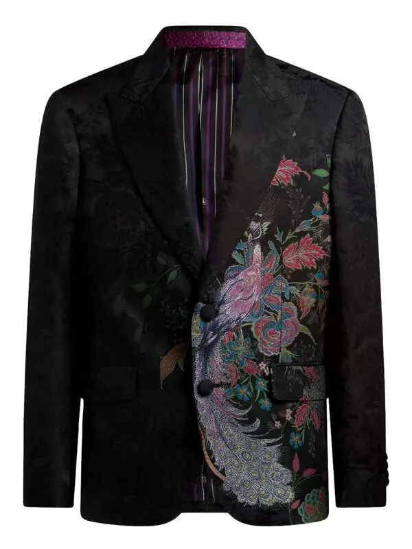 Etro Peacock-jacquard Single-breasted Blazer - Black