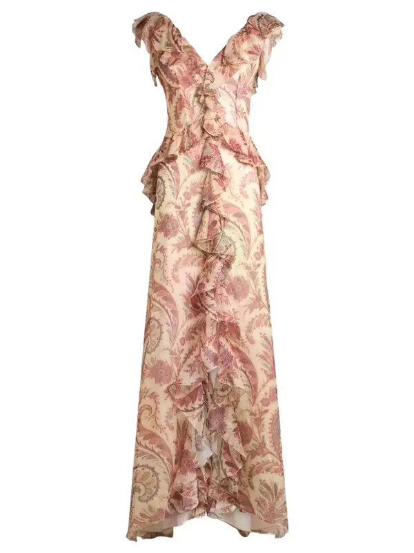 Etro Floral-motif V-neck Dress - Neutrals
