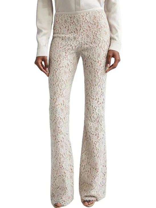 Michael Kors Floral Lace Bootleg Pants - Oyster