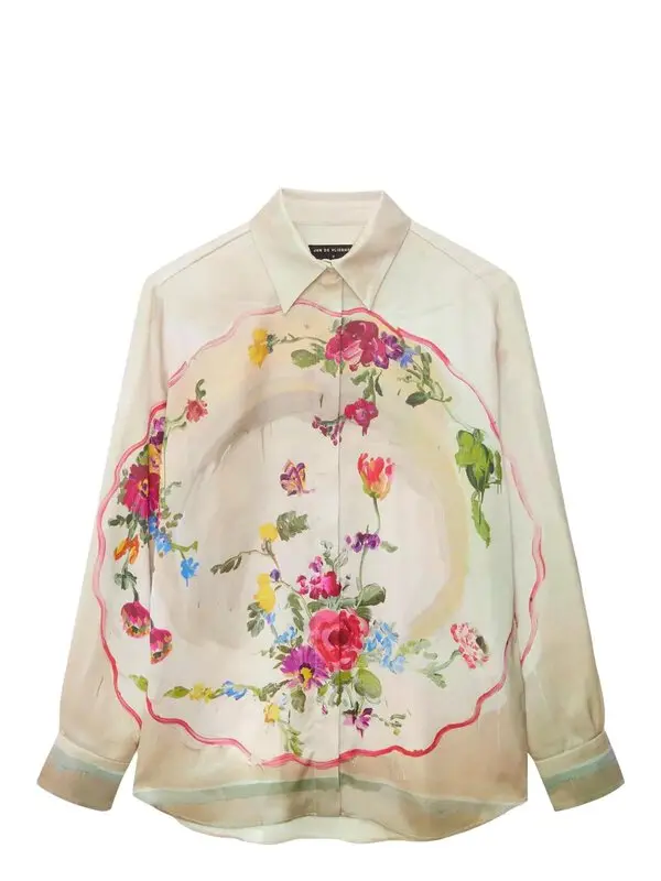 MSGM Floral-print Long-sleeve Shirt - Neutrals