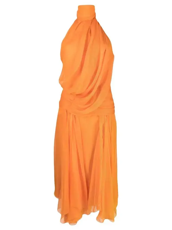 Alberta Ferretti Halterneck Draped Silk-chiffon Midi Dress - Orange