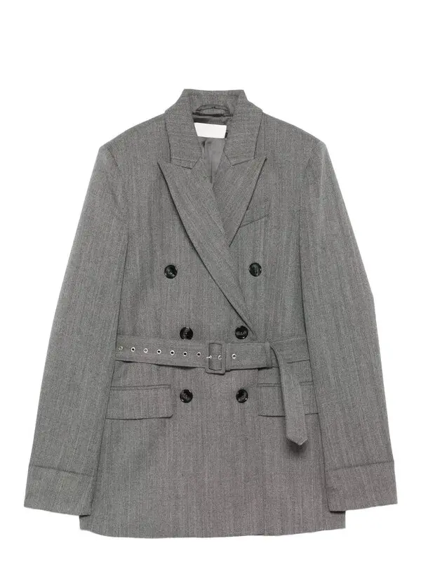 RACIL Belted Double-breasted Blazer - Grey