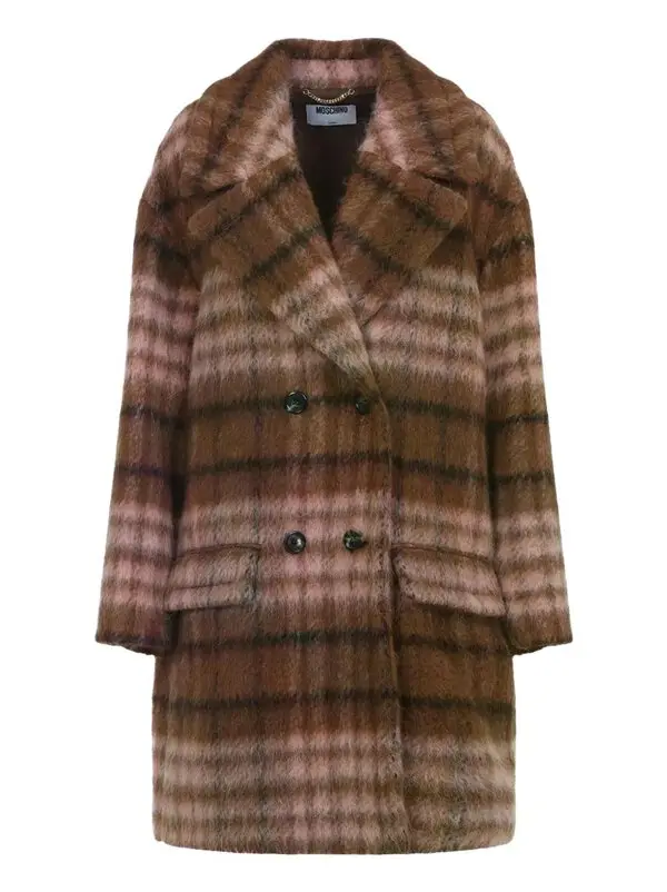 Moschino Checked Double-breasted Coat - Brown