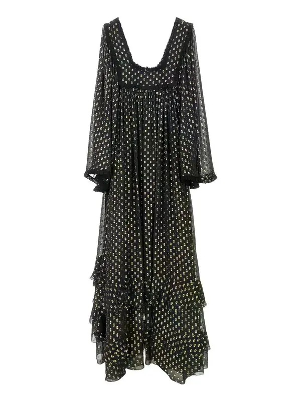 Chloé Polka-dot Ruffled Maxi Dress - Black
