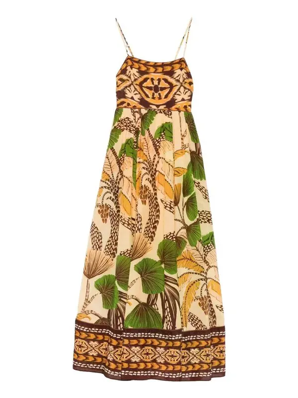Farm Rio Foliage Sketch Maxi Dress - Brown