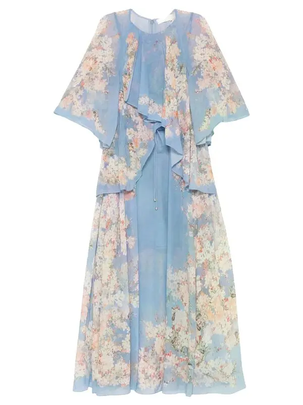 Zimmermann Floral-print Ruffled Dress - Blue