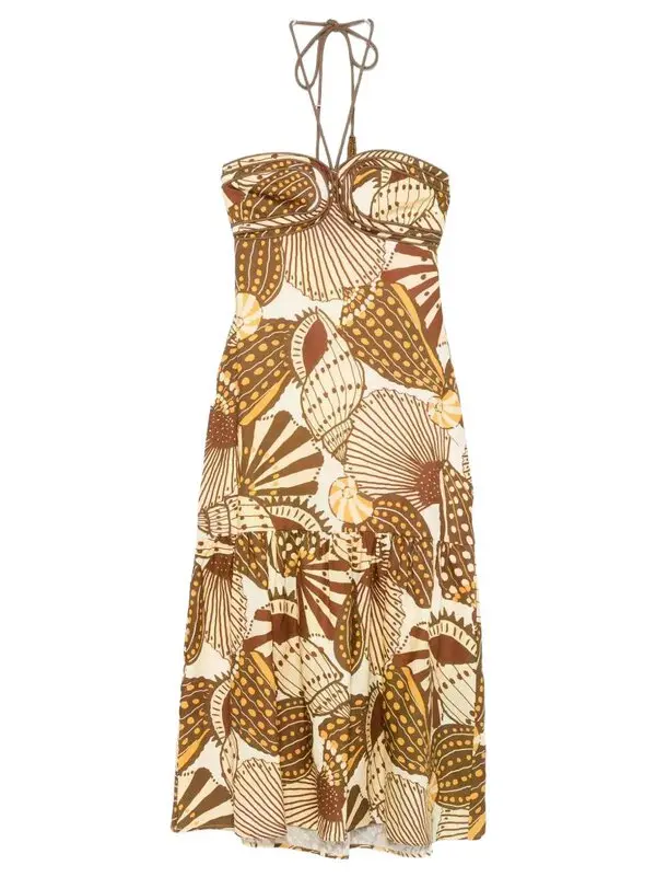 Farm Rio Shell Mix Midi Dress - Brown