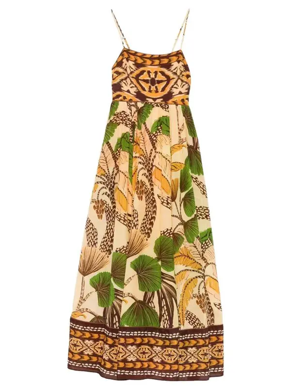 Farm Rio Foliage Sketch Maxi Dress - Brown