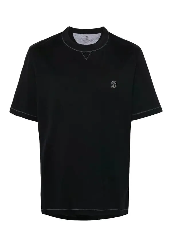 Brunello Cucinelli Contrast-stitching T-shirt - Blue