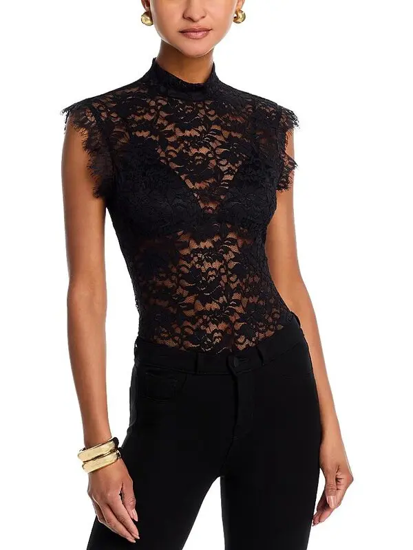 Aqua Lace Mock Neck Tank Top - Black