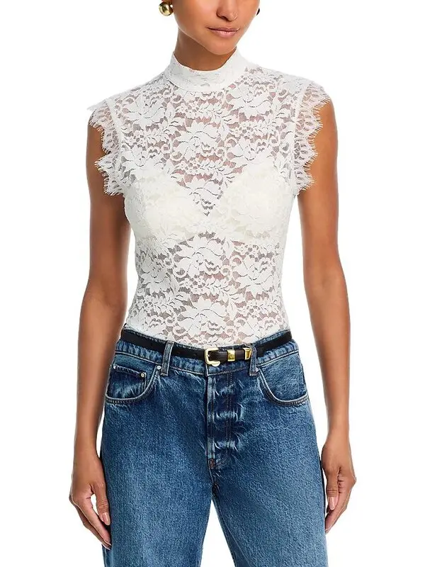 Aqua Lace Mock Neck Tank Top - White
