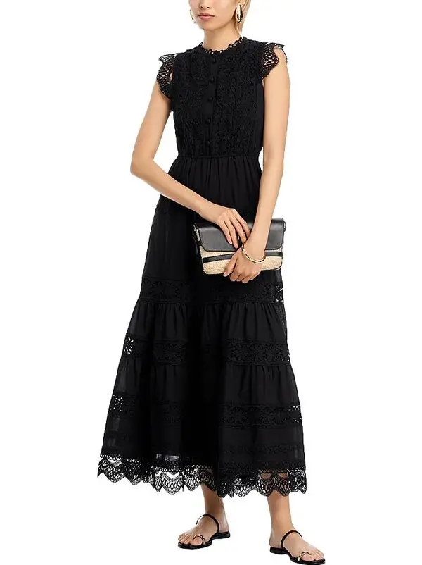 Aqua Cotton Lace Maxi Dress - Black