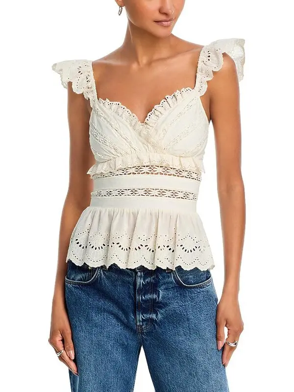 Aqua Eyelet Flutter Tank Top - White