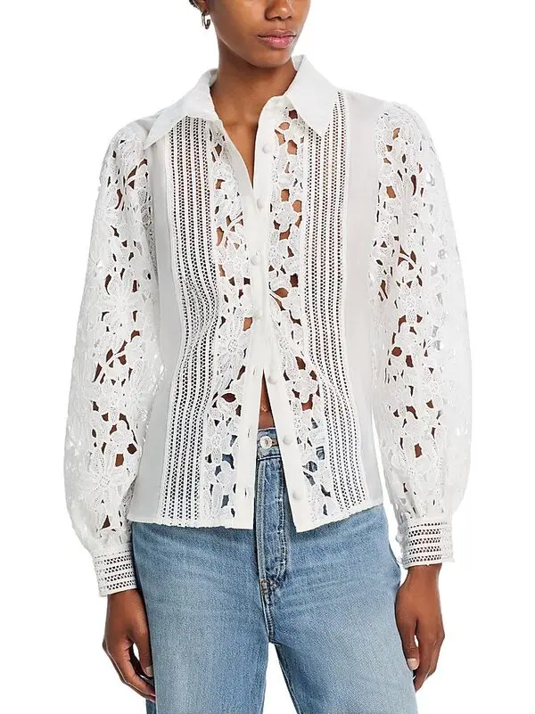 Aqua Lace Inset Blouse Exclusive - White