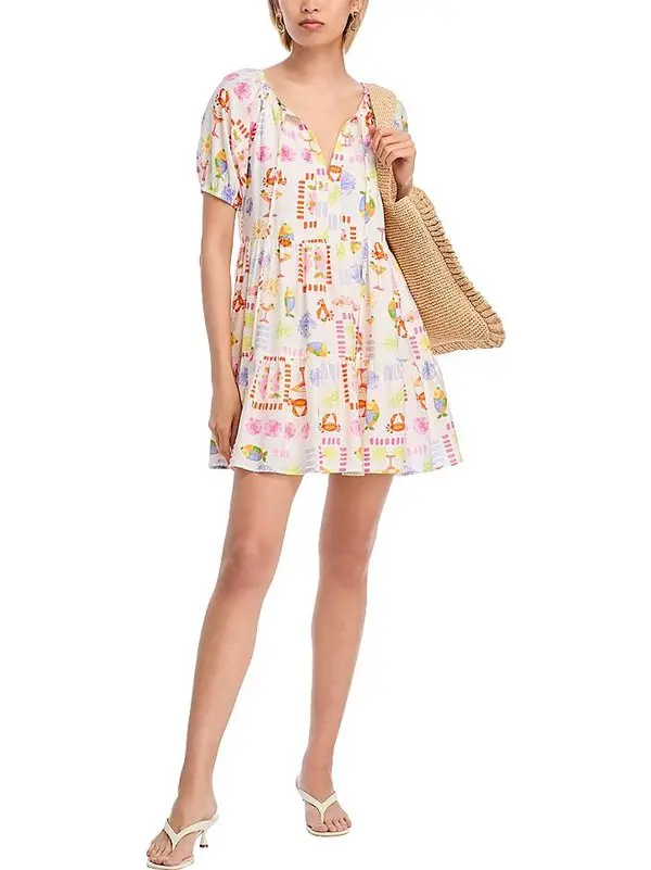 Aqua Printed Mini Dress - Wht Multi