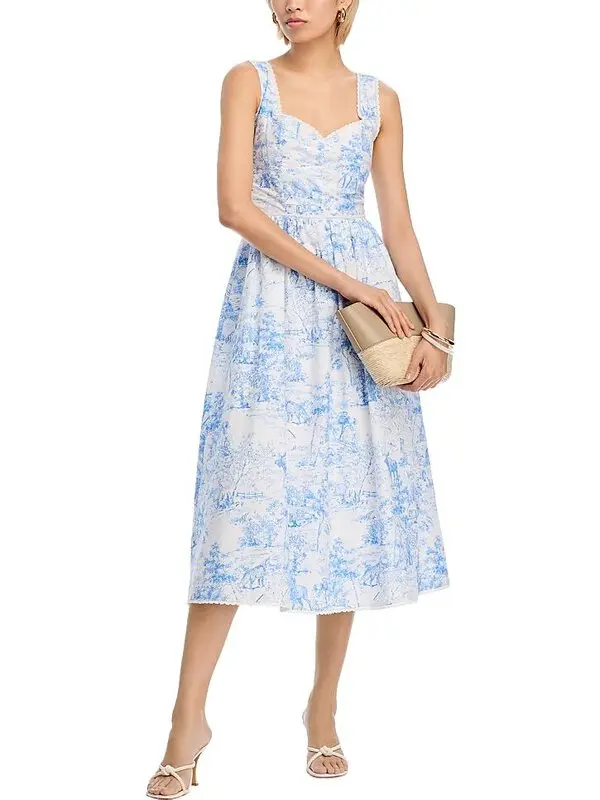 Aqua Forest Toile Poplin Midi Dress Exclusive - Blue Toile