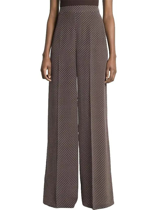 Michael Kors Flowy Silk Wide Leg Pants - Chocolate/white