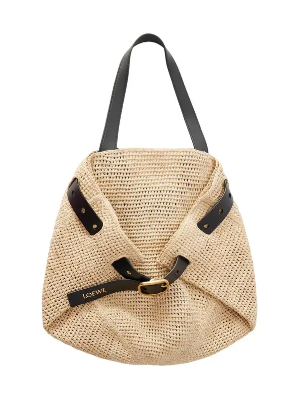 Loewe Punch Hole Medium Leather-trimmed Raffia Tote - Neutrals