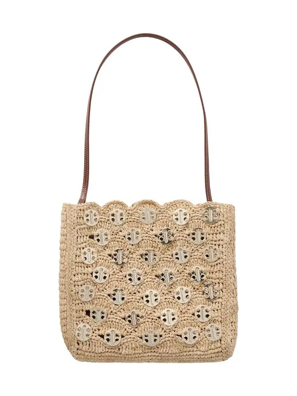 Rabanne Leather-trimmed Embellished Woven Raffia Shoulder Bag - Neutrals