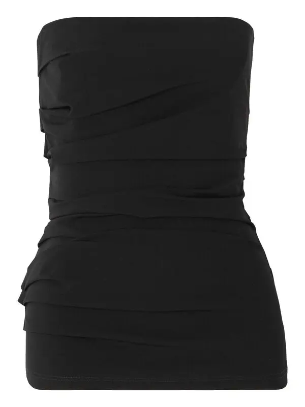 Proenza Schouler Lena Strapless Gathered Cotton-blend Poplin Top - Black
