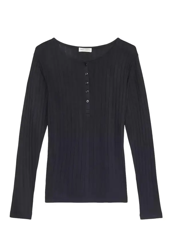 Marc O'polo Ribbed Henley Top - Blue