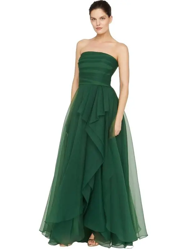 Theia Teresa Strapless Draped Gown - Thorn