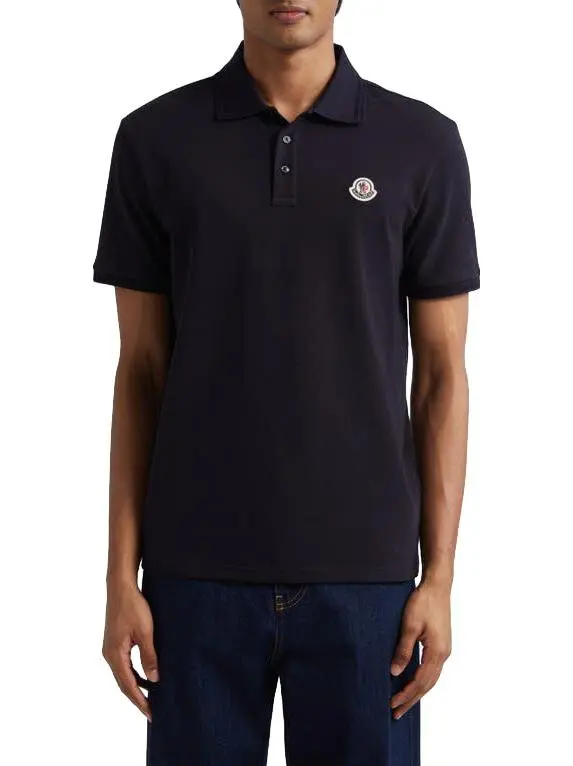 Moncler Logo Patch Cotton Piqué Polo - Blue
