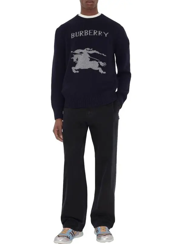 Burberry Equestrian Knight Wool Cashmere Sweater - Navy