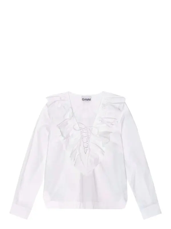 GANNI Ruffle-collar Organic Cotton Blouse - White