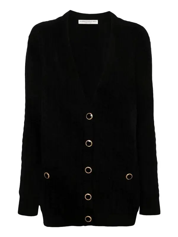 Alessandra Rich Cable-knit Wool Cardigan - Black