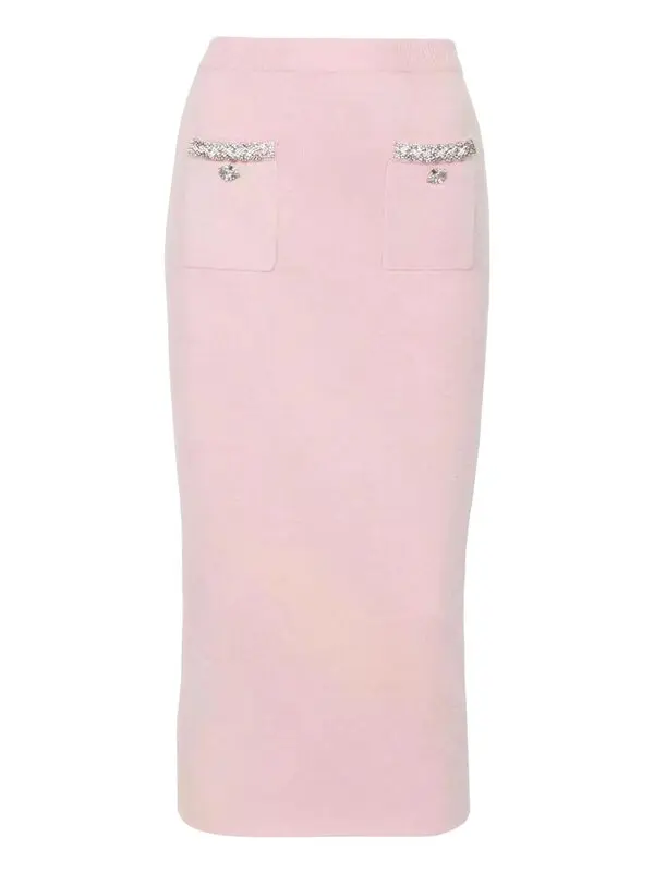 SELF-PORTRAIT Knitted Midi Skirt - Pink