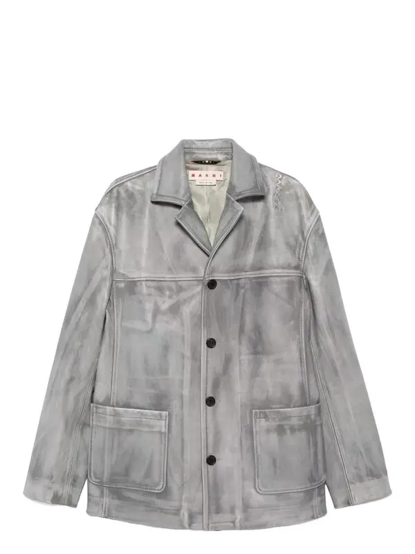 Marni Faded-effect Leather Coat - Grey
