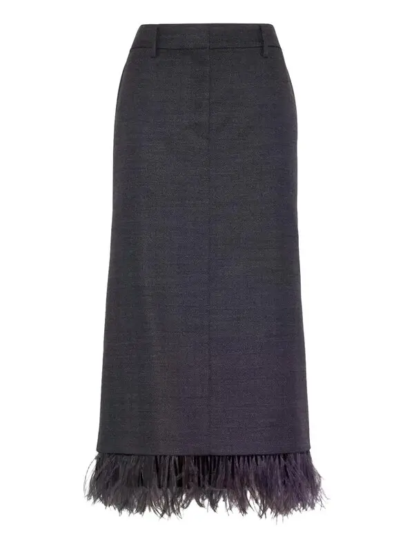 Brunello Cucinelli Feather-trimmed Wool Skirt - Black