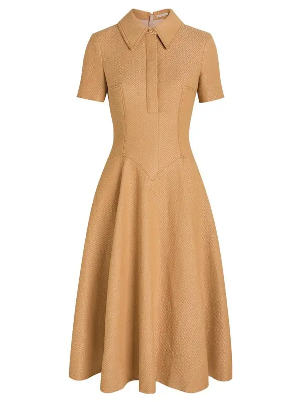 EMILIA WICKSTEAD Jody Panelled Woven Midi Polo Dress - Tan