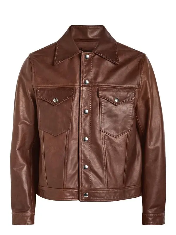 SECOND / LAYER Trucker Leather Jacket - Brown