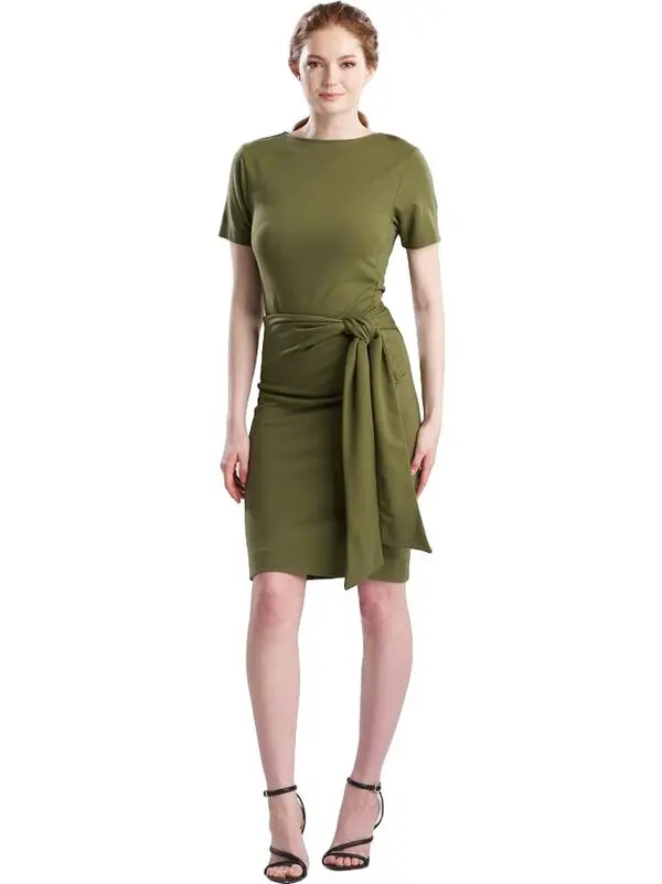 Natori Ponte Knit Front Tie Sheath Dress - Green