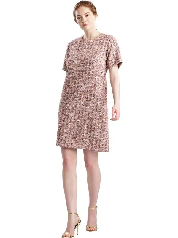 Natori Tweed Short Sleeve Shift Dress - Stripe