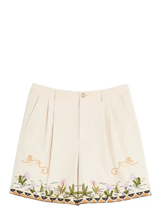 Valentino Garavani Canvas Bermuda Shorts With Floral Embroidery And Jacquard - Shell