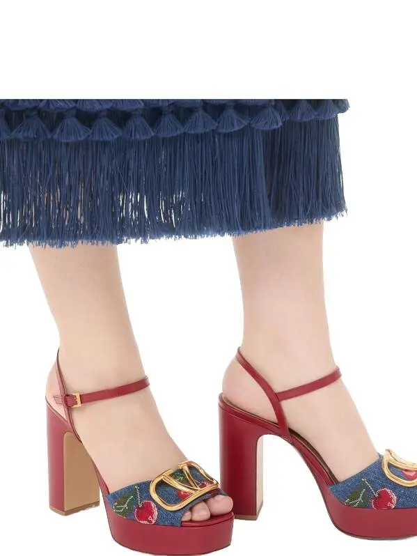 Valentino Garavani Vlogo Signature Platform Sandal With Embroidery - Denim