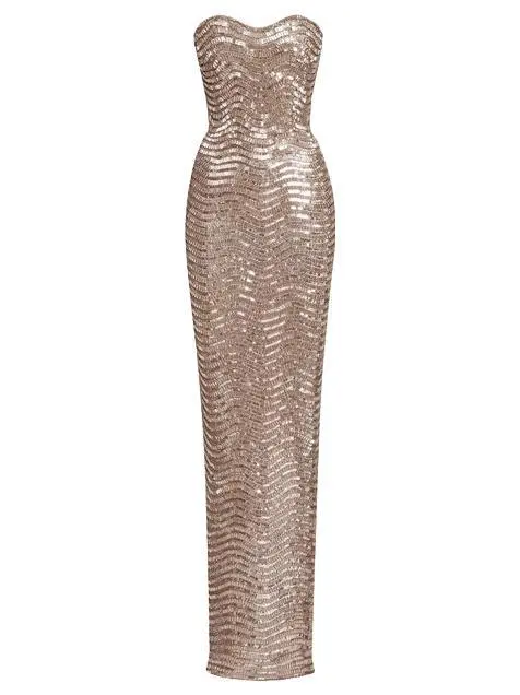 Oscar De La Renta Sequin And Crystal Wave Embroidered Gown - Red