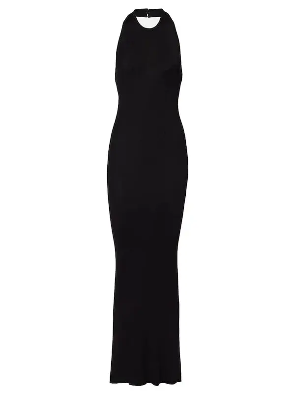 NILI LOTAN Ribbed-knit Halterneck Maxi Dress - Black