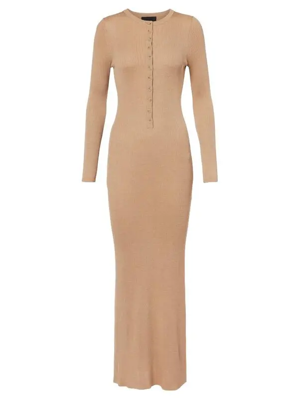 NILI LOTAN Ribbed-knit Silk Maxi Dress - Brown
