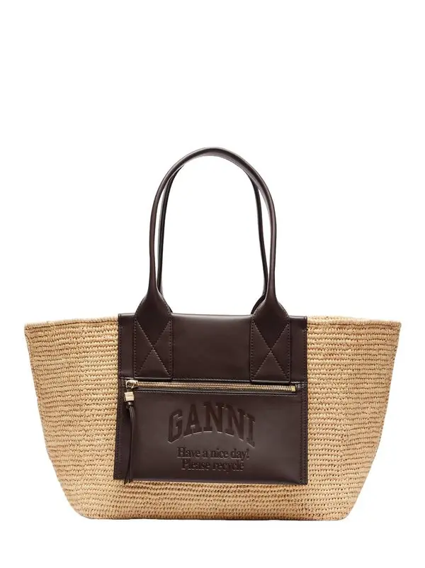 GANNI Raffia Tote Bag - Beige