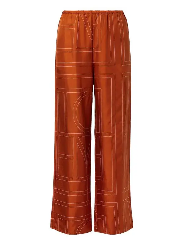 TOTEME Monogram Silk Twill Pajama Pants - Orange
