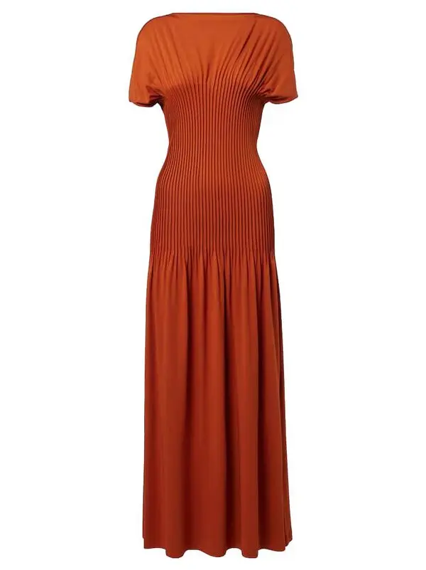 TOTÊME Pleated Jersey Maxi Dress - Orange