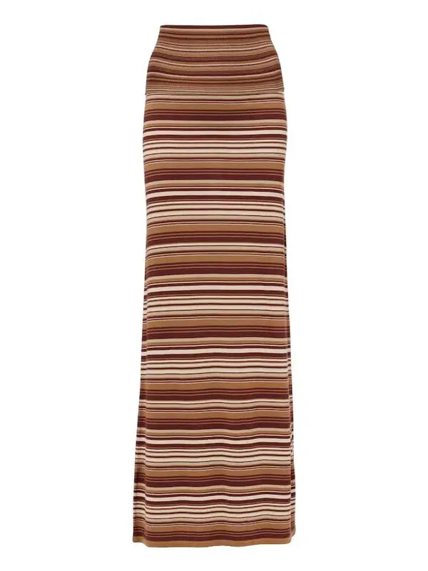 AYA MUSE Knitted Striped Silk-blend Maxi Skirt - Brown