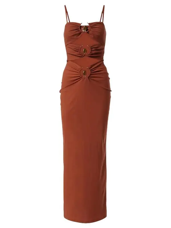 Christopher Esber Pierced Orbit Cutout Jersey Maxi Dress - Brown